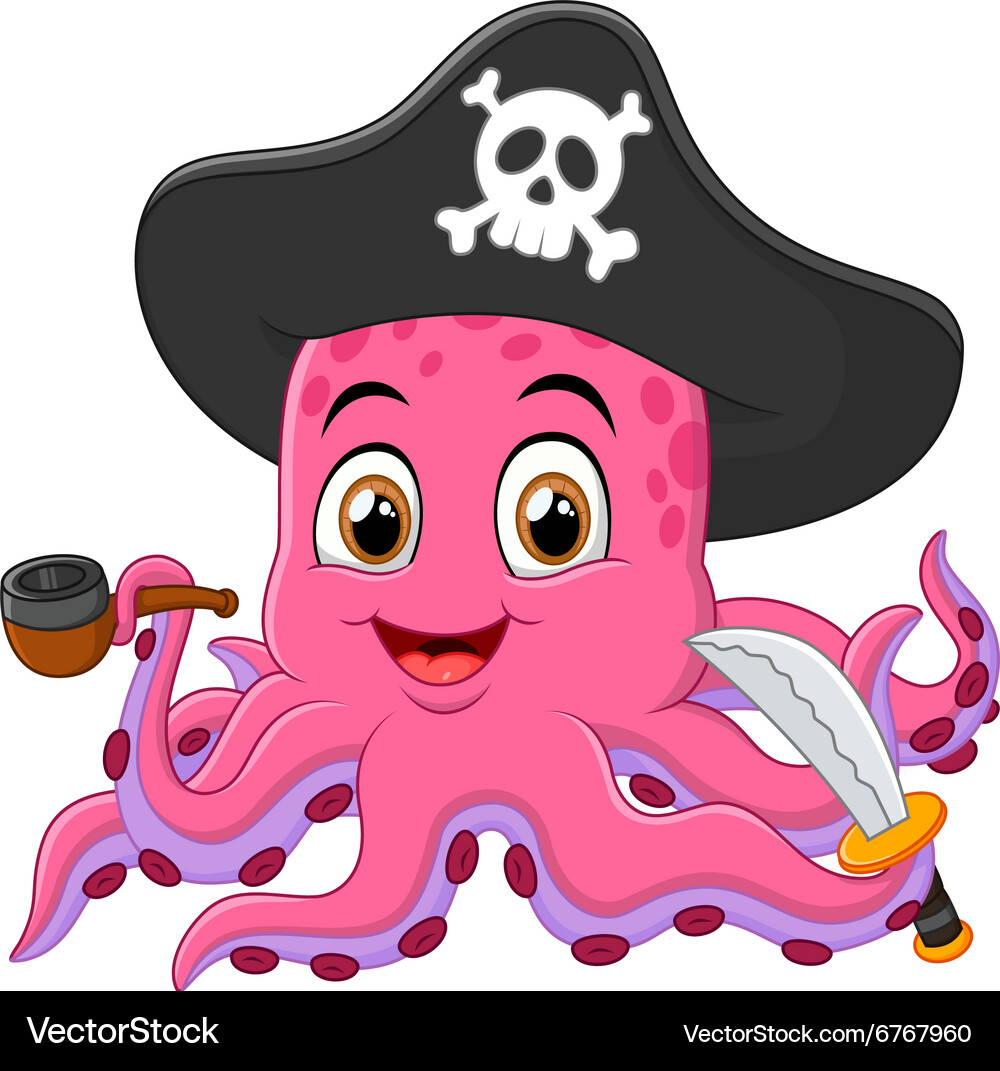 Cartoon pirate octopus Royalty Free Vector Image
