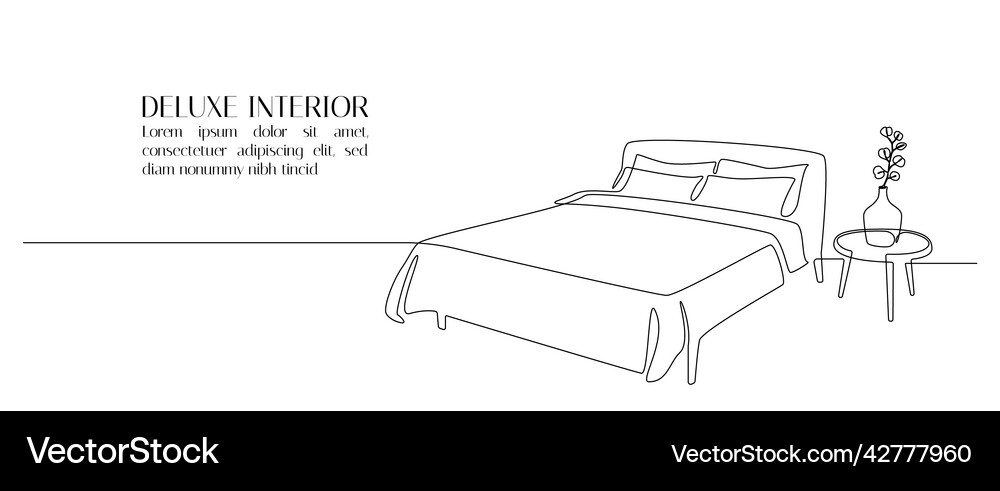 Continuous one line drawing of double bed Vector Image