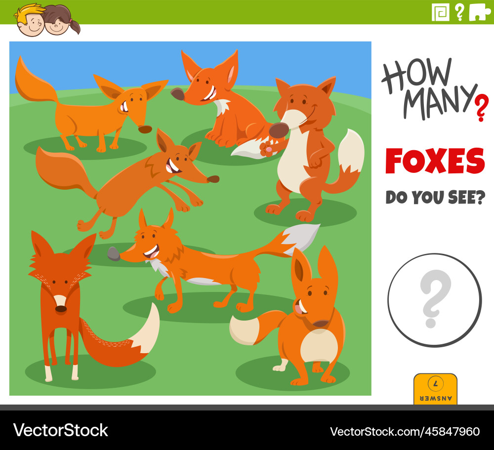 Counting cartoon foxes animals educational game Vector Image