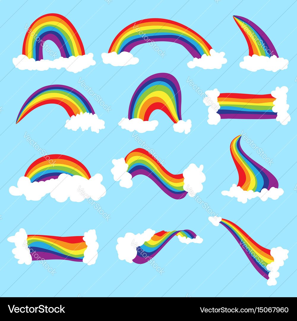 Cute cloud and rainbow set rainbow cartoon Vector Image