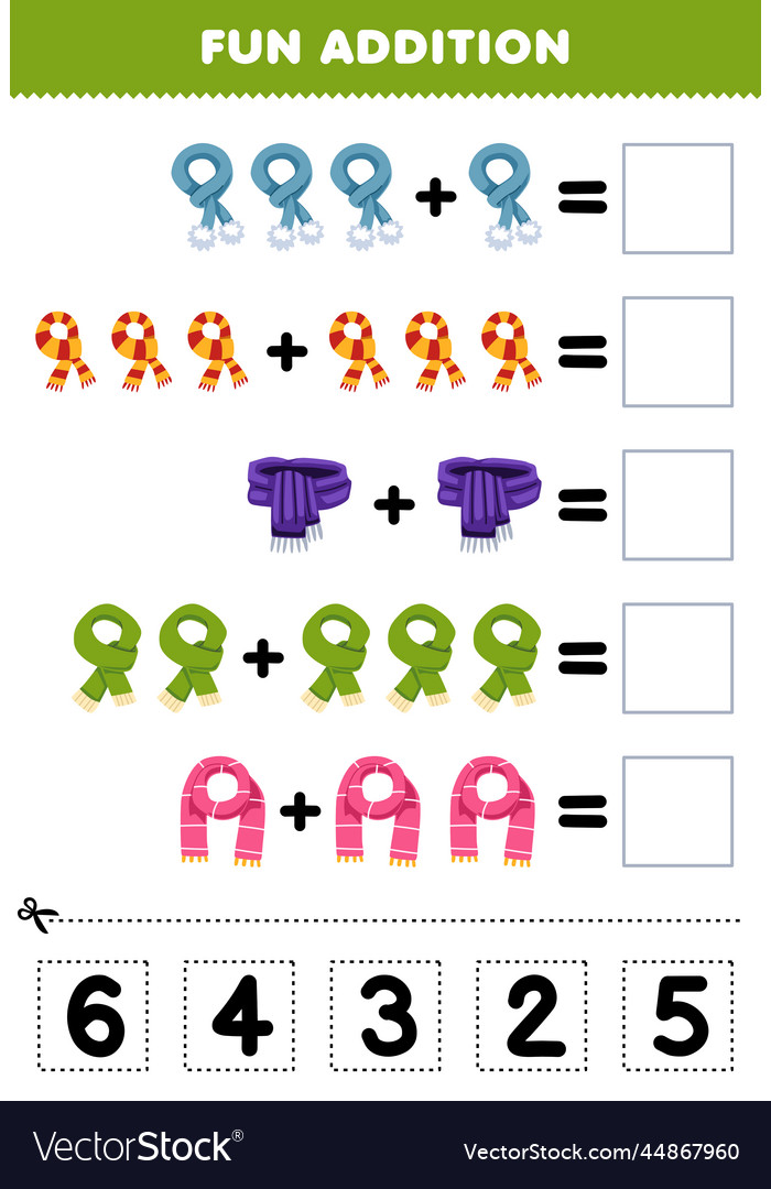 Education game for children fun addition by cut Vector Image