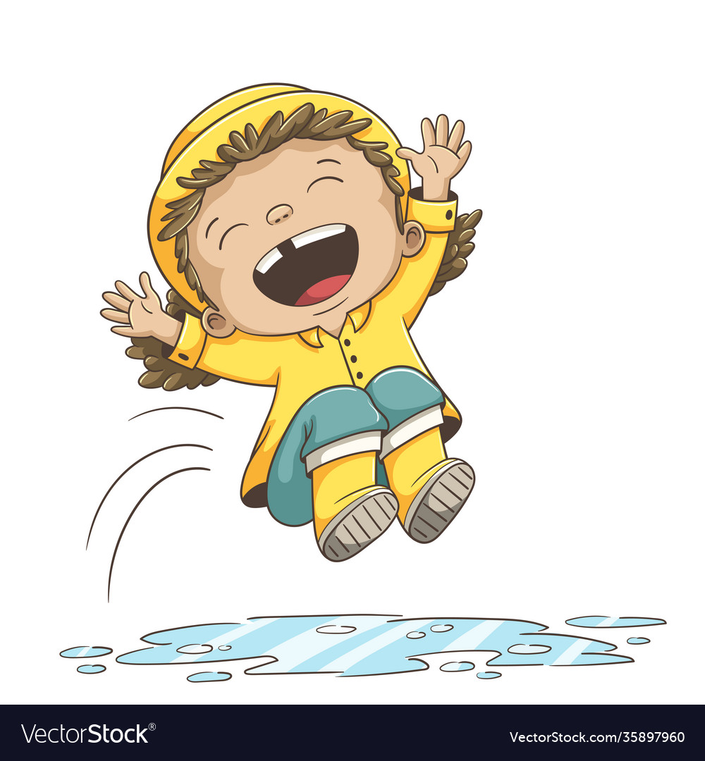 Girl Jumps Into A Puddle Royalty Free Vector Image