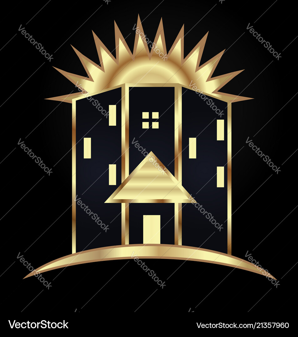 Gold modern house building icon Royalty Free Vector Image