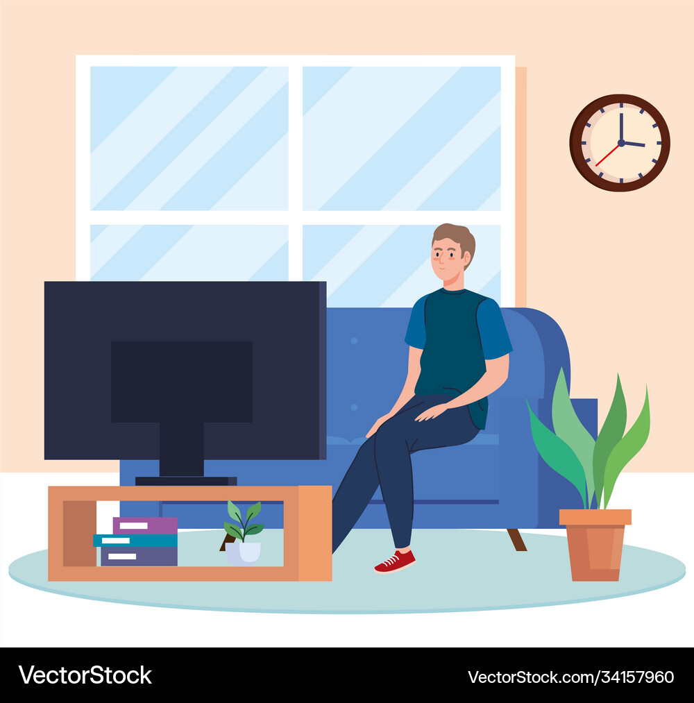 Man watching tv at home design Royalty Free Vector Image