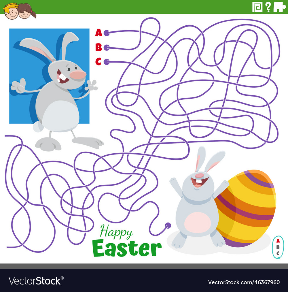 Maze with cartoon easter bunny and easter eggs Vector Image