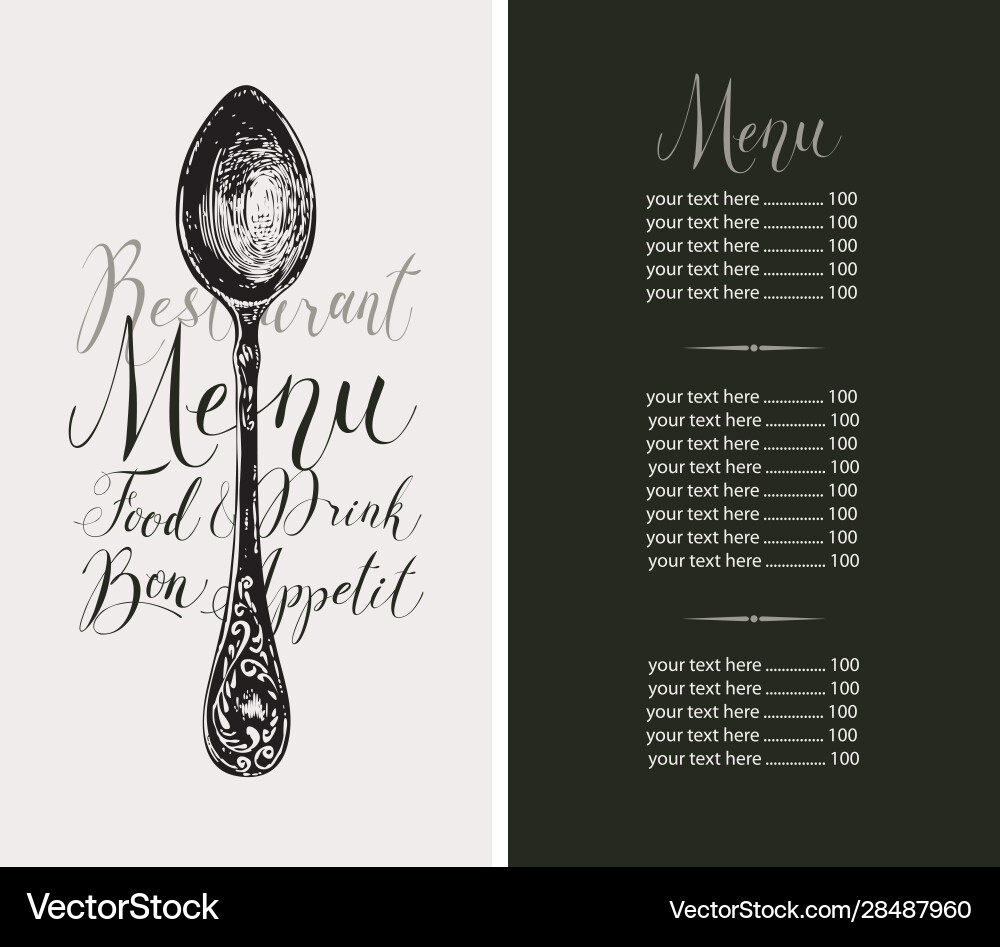 Menu for restaurant with price list and Royalty Free Vector