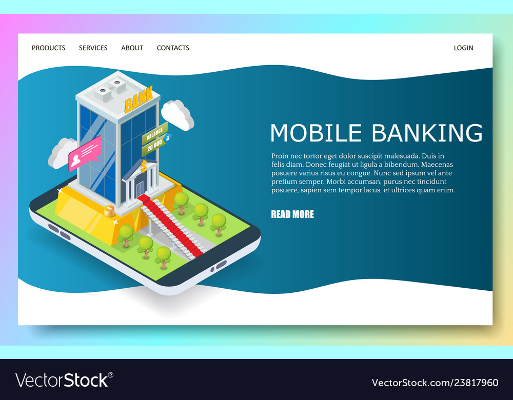 Mobile banking website landing page design Vector Image