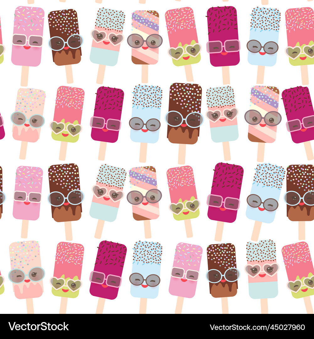 Seamless pattern ice cream ice lolly kawaii Vector Image