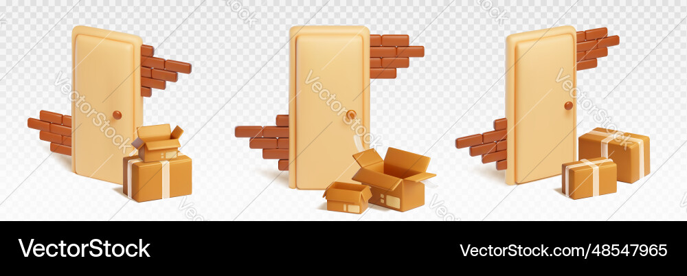 3d open parcel box delivery to door concept Vector Image