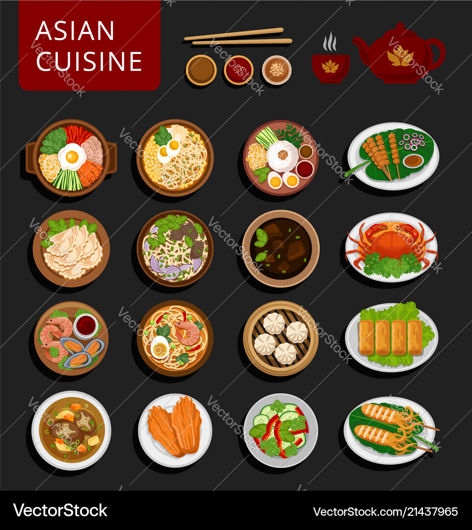 Big set asian food Royalty Free Vector Image - VectorStock