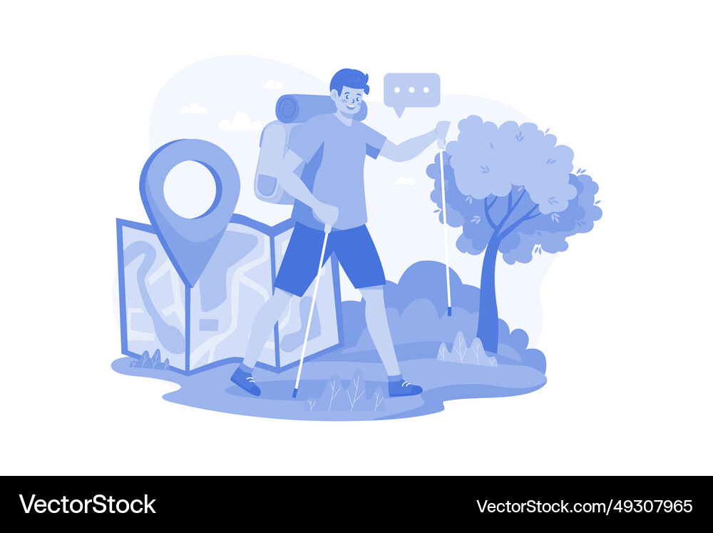 Boy enjoying hiking concept on a white background Vector Image