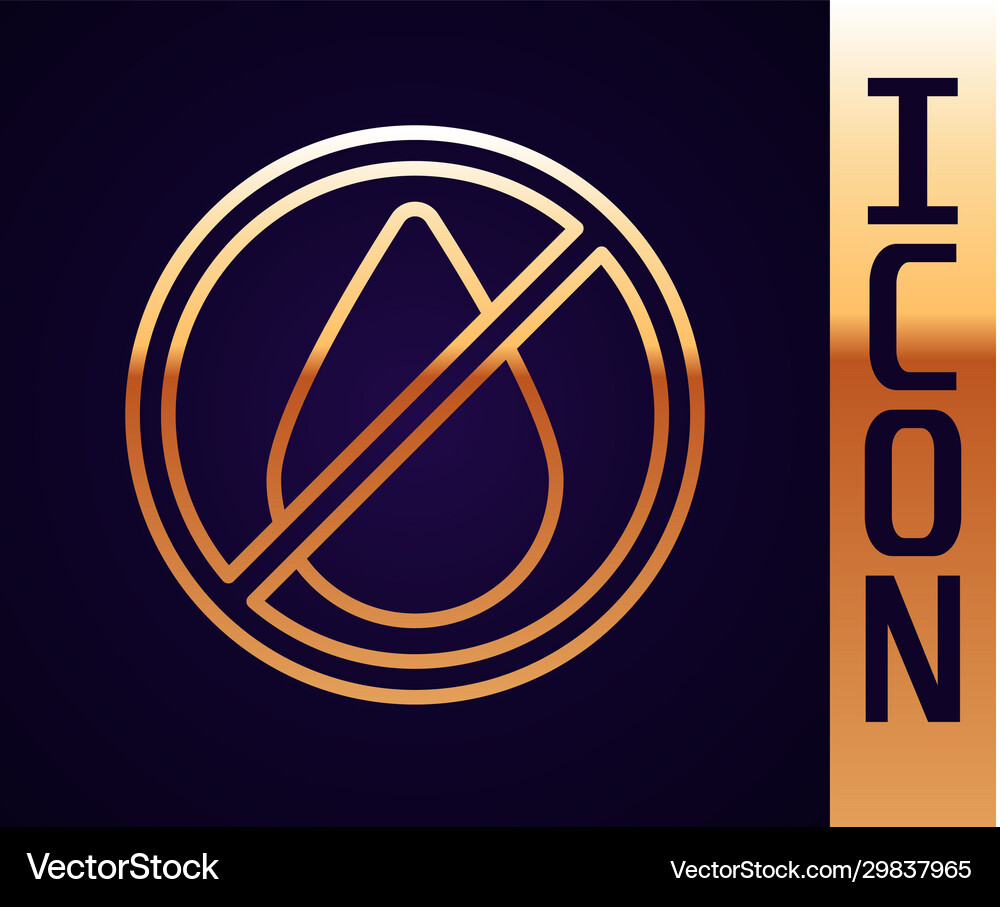 Gold line water drop forbidden icon isolated Vector Image