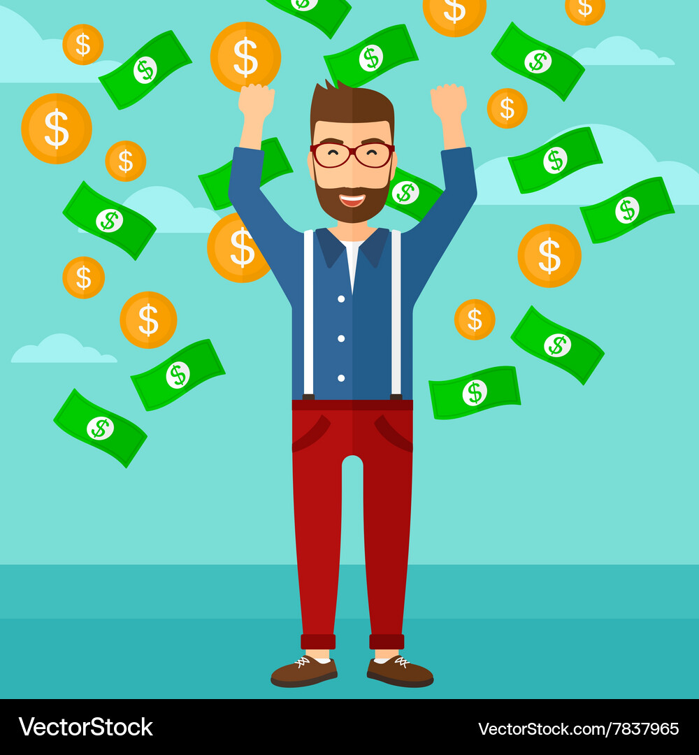 Happy man with flying money Royalty Free Vector Image