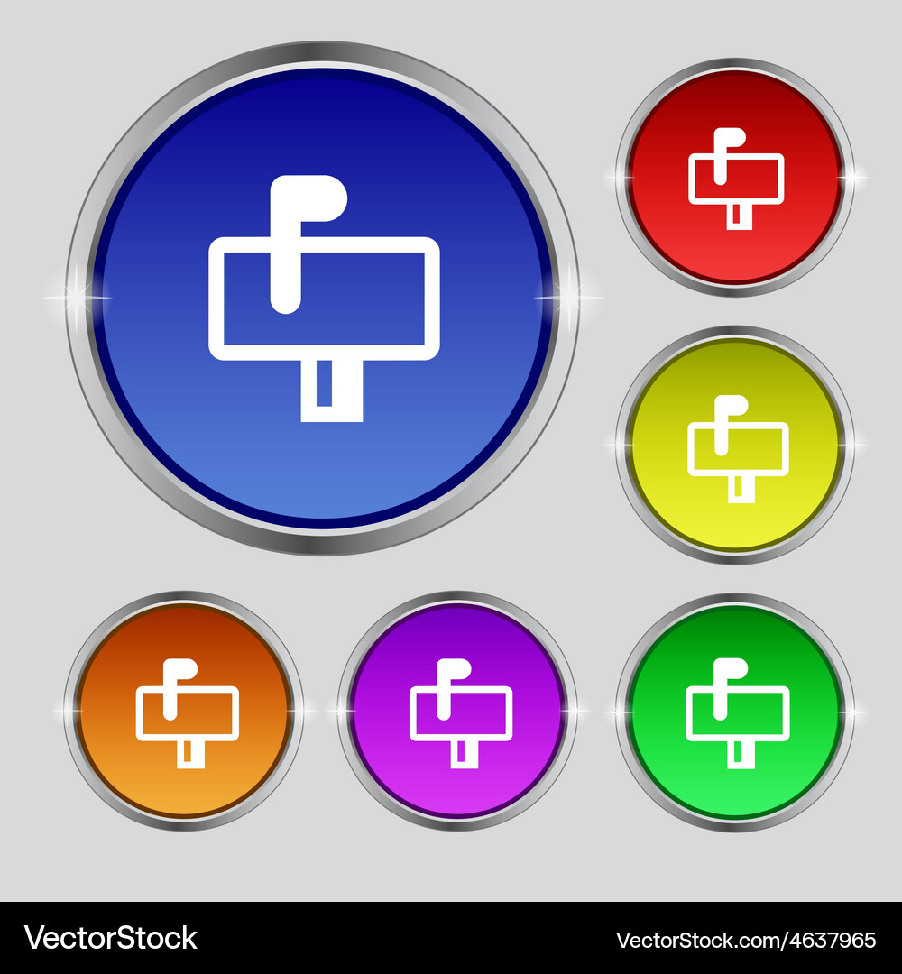 Mailbox icon sign round symbol on bright colourful