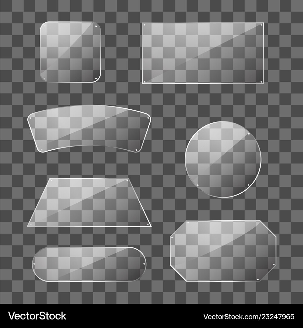 Realistic detailed 3d glass plates set Royalty Free Vector