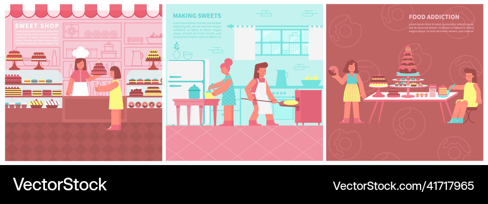 Set of three square sweet compositions Royalty Free Vector