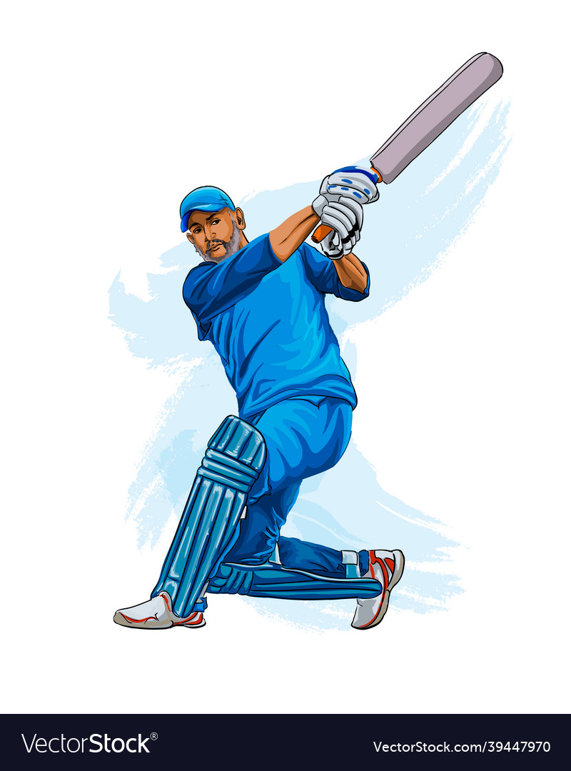 Abstract batsman playing cricket from splash Vector Image