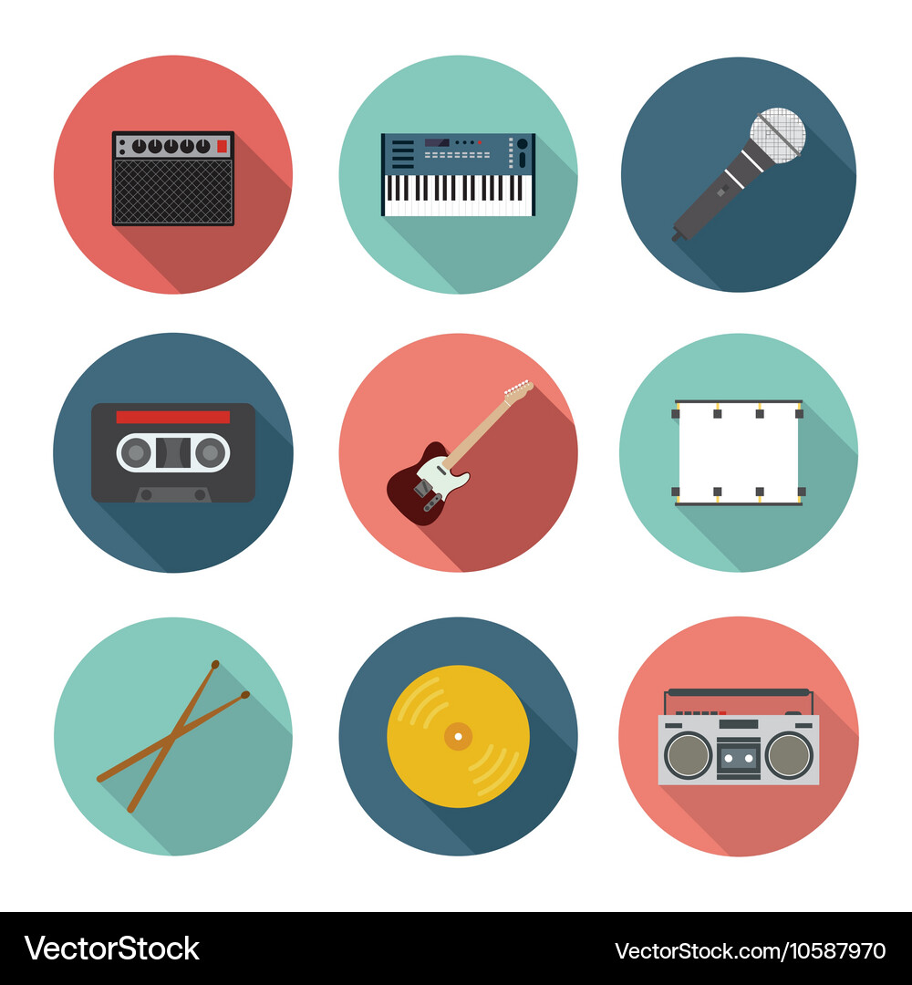 Music and entertainment flat icon set Royalty Free Vector