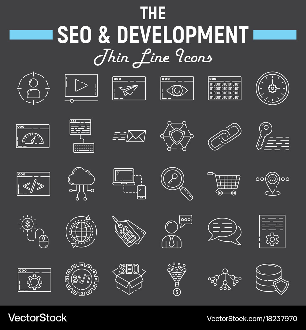 Seo and development line icon set business signs Vector Image