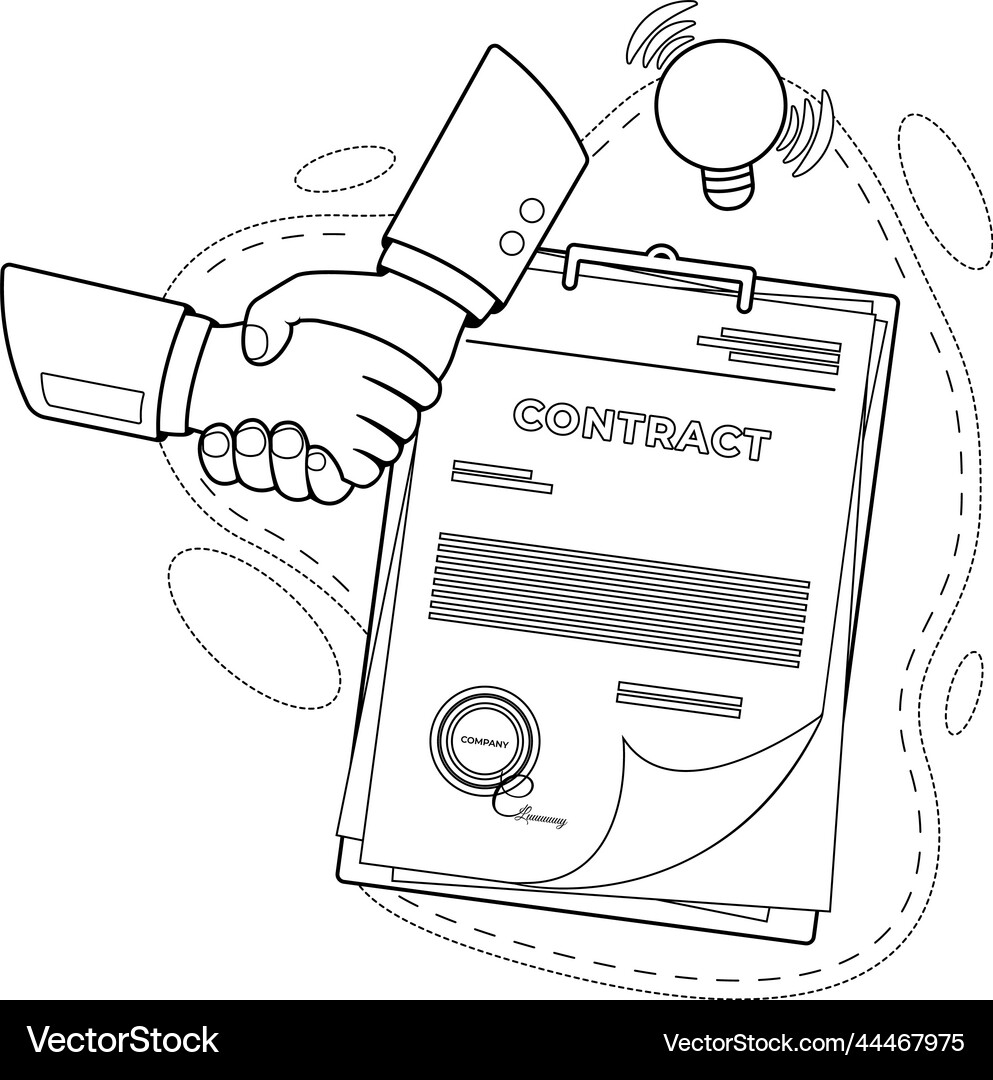 Coloring page contract and business handshake Vector Image