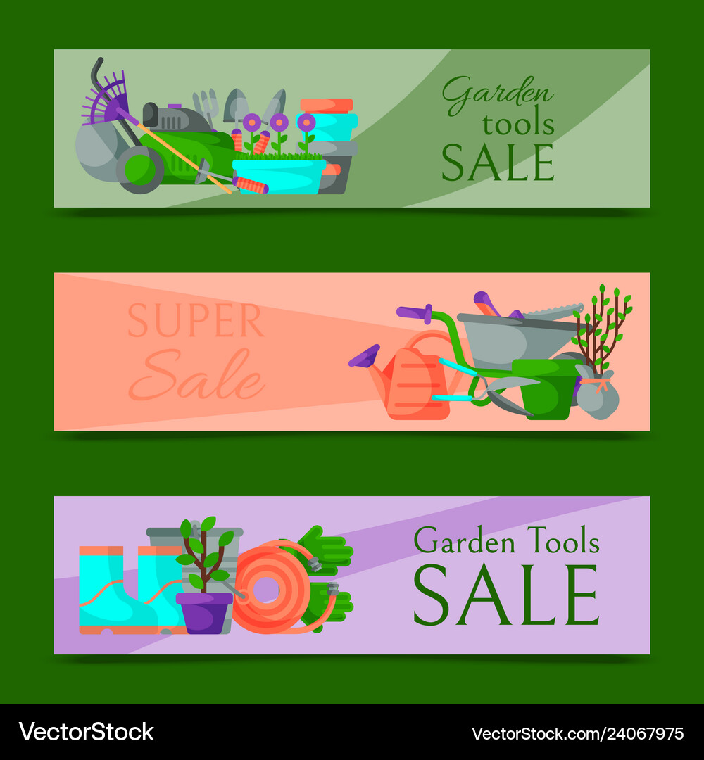 Garden tools sale horizontal set banners Vector Image
