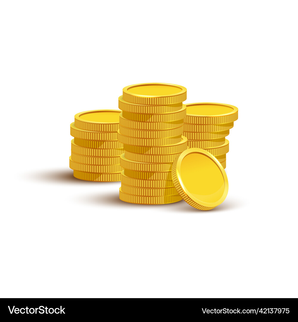 Golden stack of blank coins isolated on white Vector Image