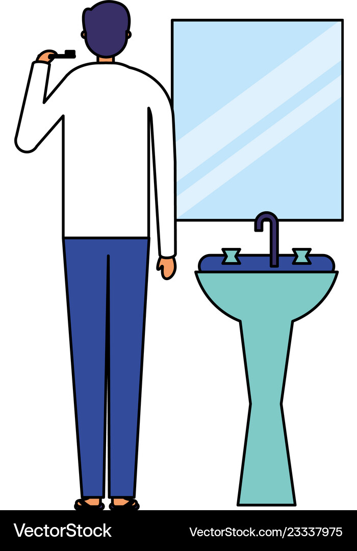 Man with toothbrush in the bathroom Royalty Free Vector