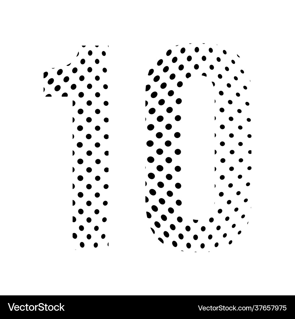 Number ten 10 in halftone dotted isolated Vector Image