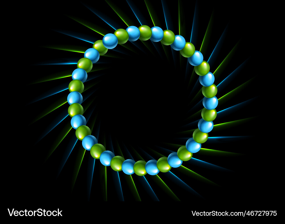 Round design with glossy spheres and glowing rays Vector Image