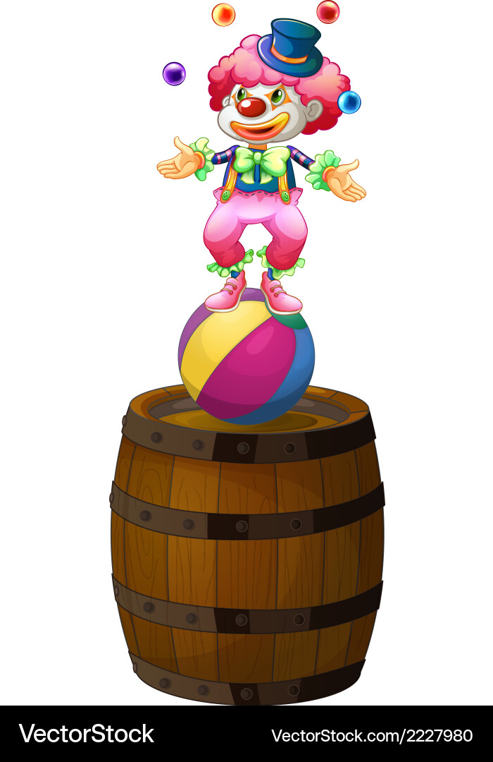 A clown juggling above barrel Royalty Free Vector Image