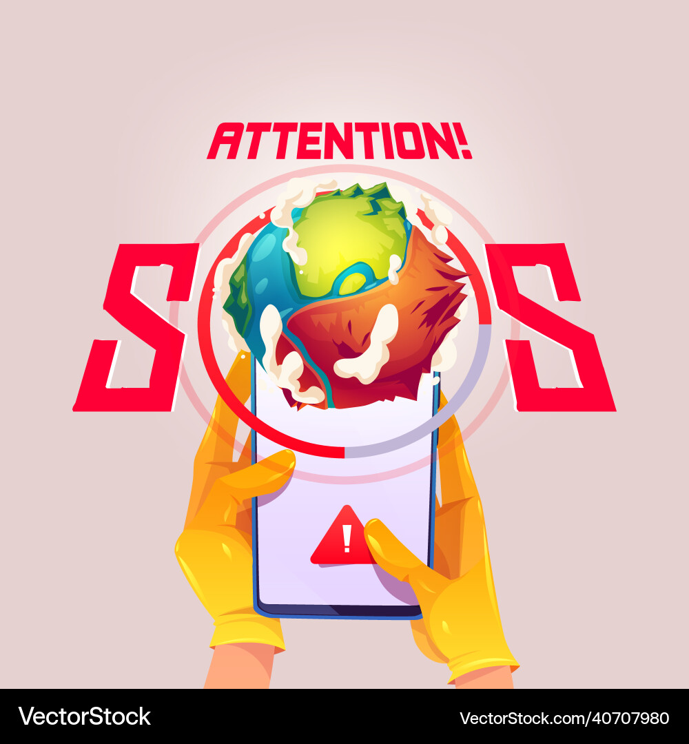 Attention poster with phone and planet Royalty Free Vector