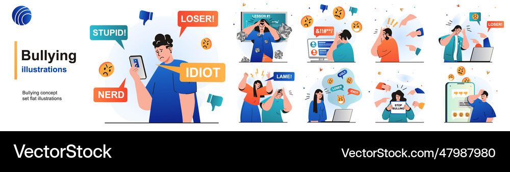 Bullying isolated set abuse at school work Vector Image