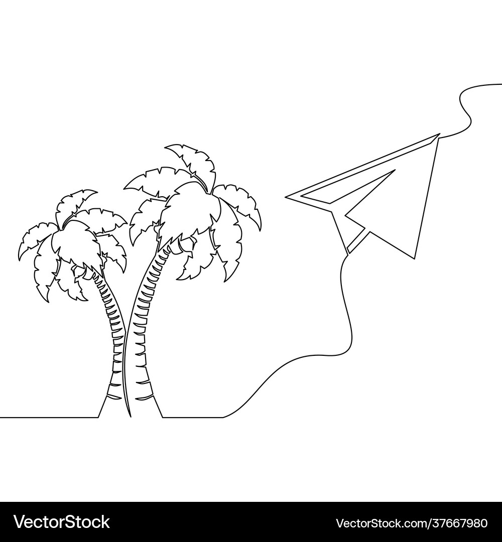 Continuous line paper plane flying to island Vector Image