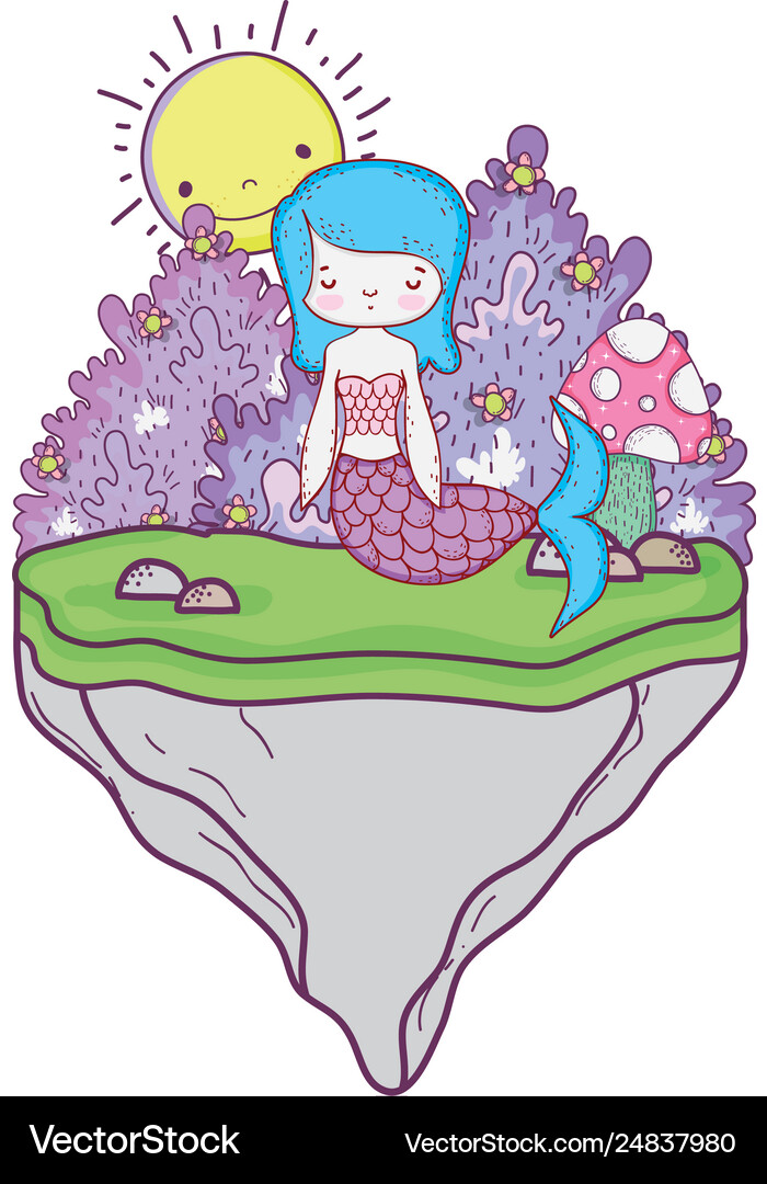 Cute mermaid in landscape Royalty Free Vector Image
