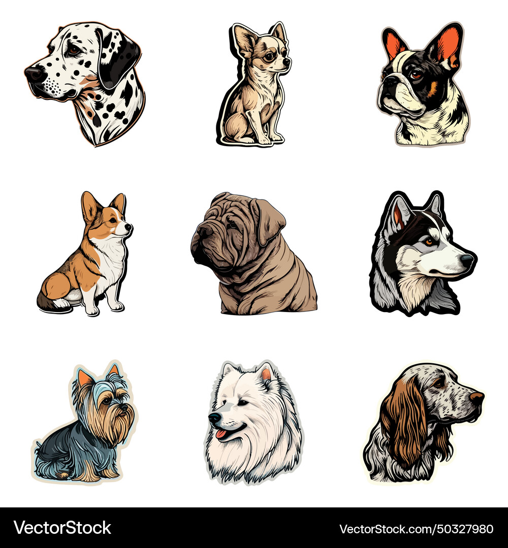 Dog stickers flat icon set isolated on white Vector Image