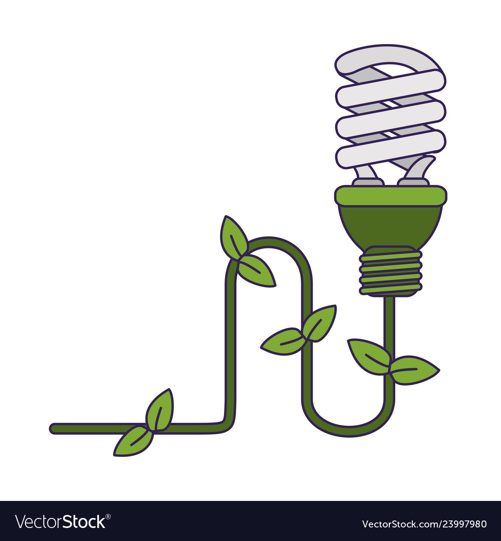 Eco bulb light with leaves blue lines Royalty Free Vector
