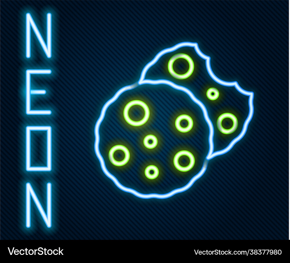 Glowing neon line cookie or biscuit with chocolate