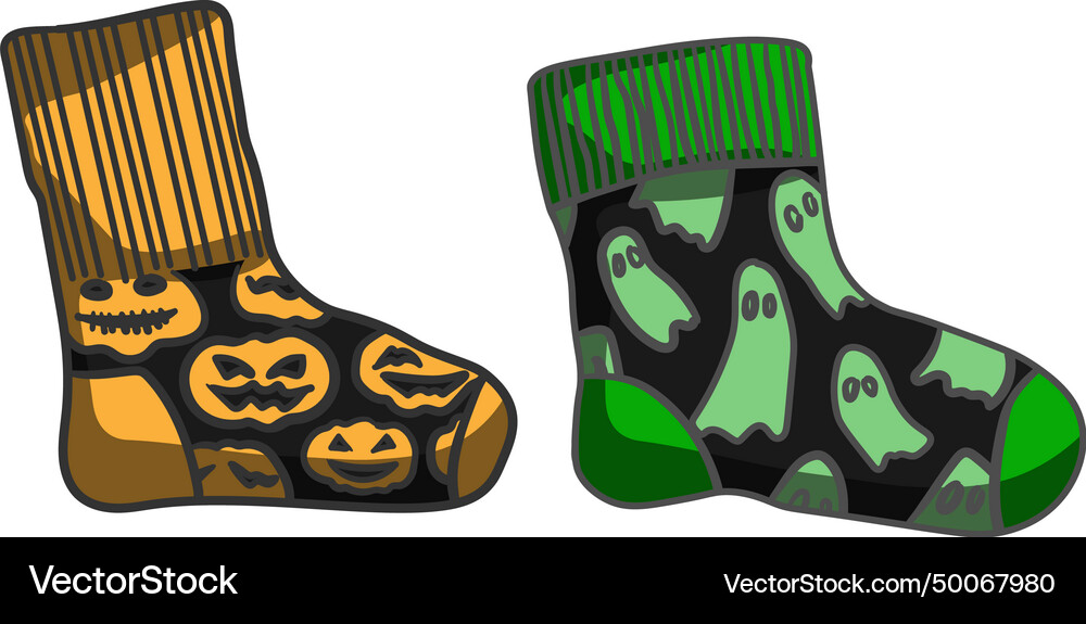 Halloween socks with pumpkins and citations Vector Image