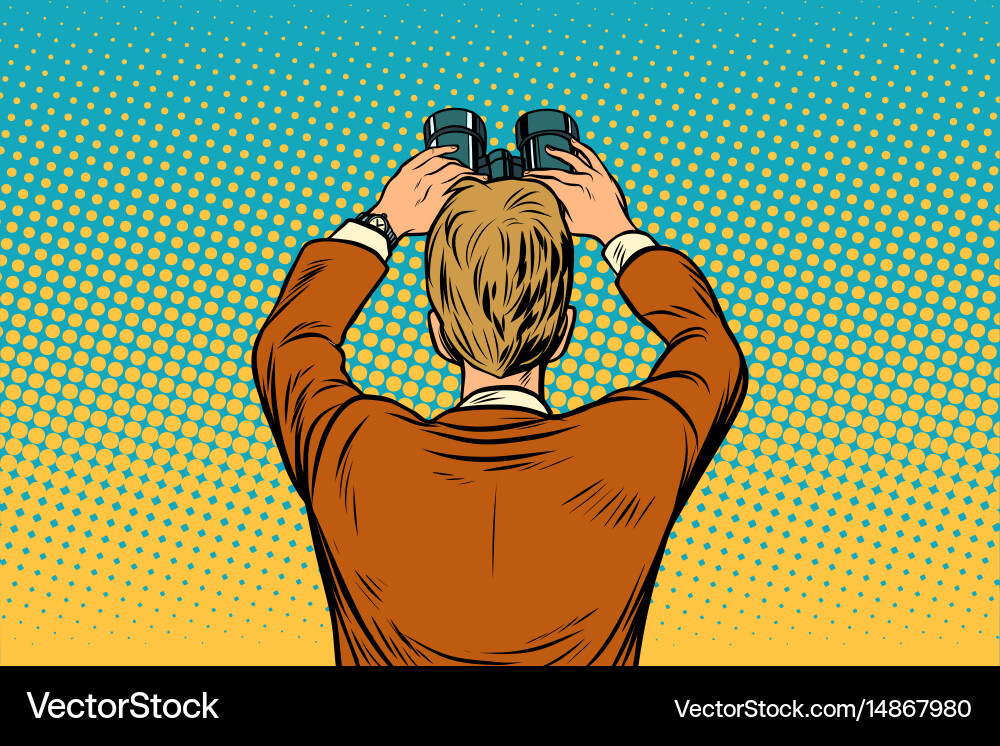 Lookout businessman with binoculars Royalty Free Vector