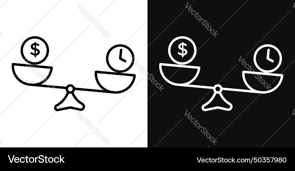 Time and money scale icon set financial value Vector Image