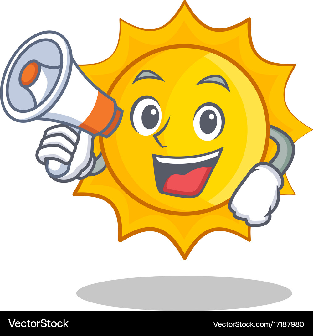 With megaphone cute sun character cartoon Vector Image