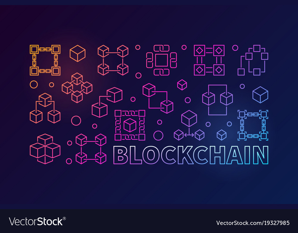 Blockchain colorful horizontal Royalty Free Vector Image