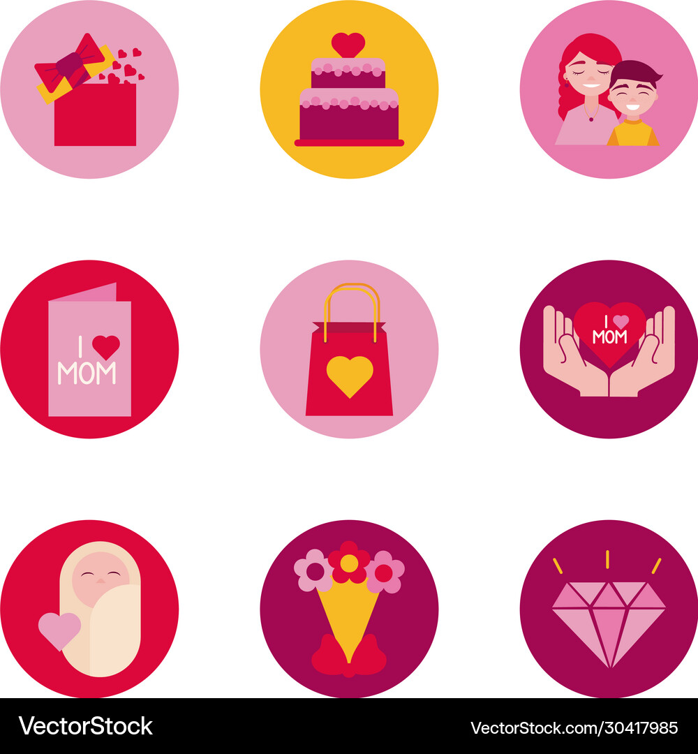 Bundle mothers day icons Royalty Free Vector Image