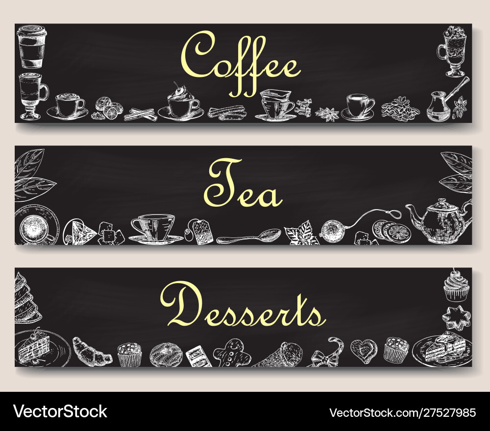 Coffee tea and desserts banner template Royalty Free Vector
