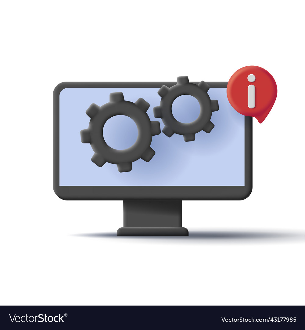 Computer service 3d icon with gears and info icon Vector Image