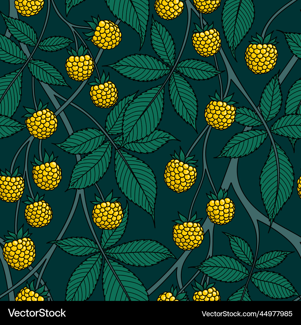 Green seamless background with yellow blackberry Vector Image