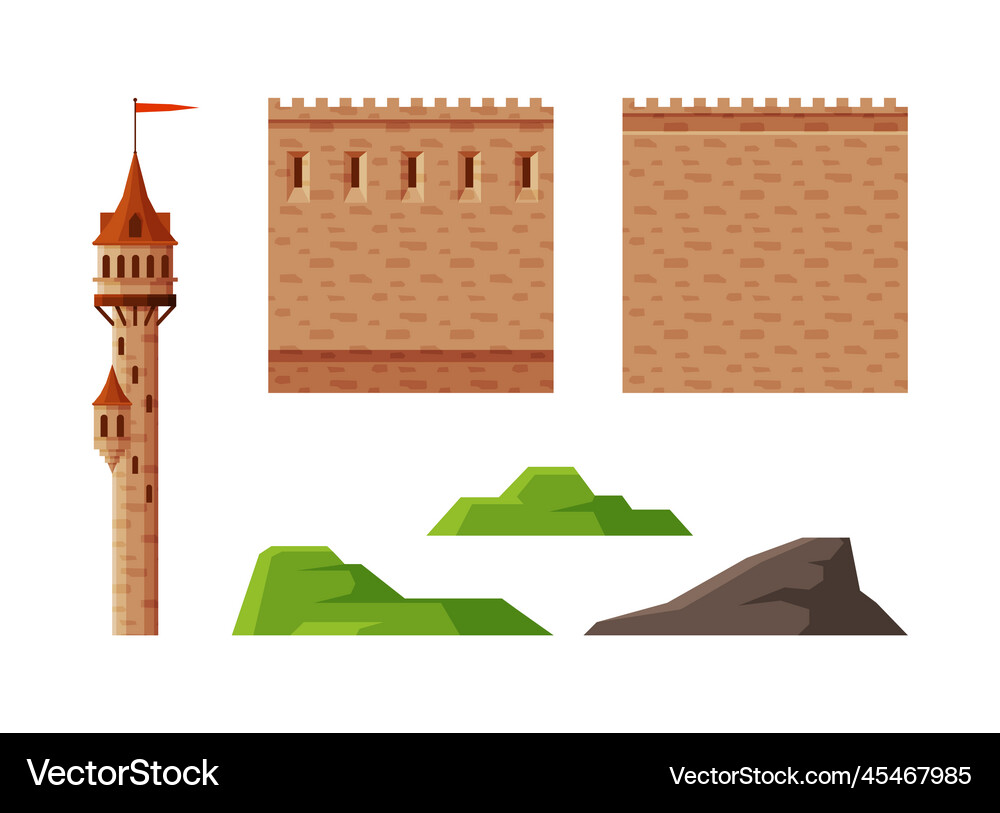 Medieval castle elements with wall and tower Vector Image