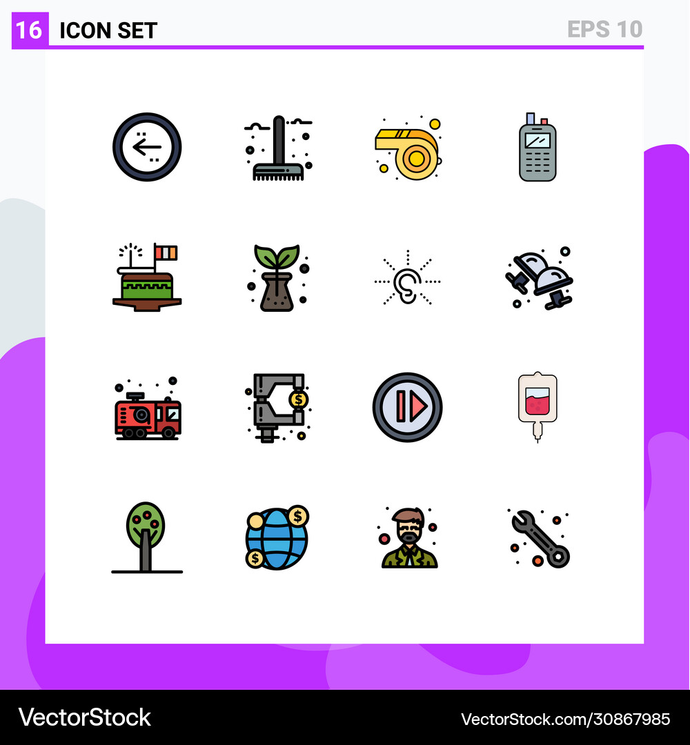 Pack 16 creative flat color filled lines of Vector Image
