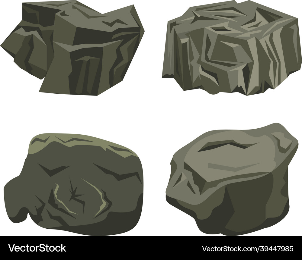Raised rock stone cartoon set in a flat Royalty Free Vector