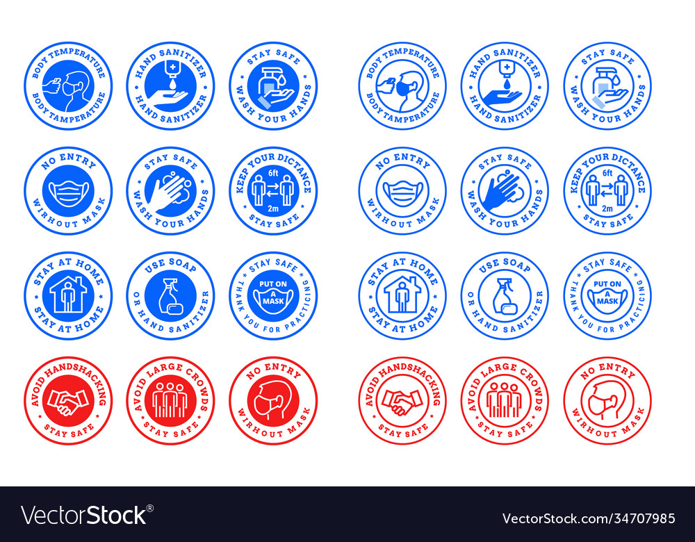 Set badges for covid-19 prevention Royalty Free Vector Image